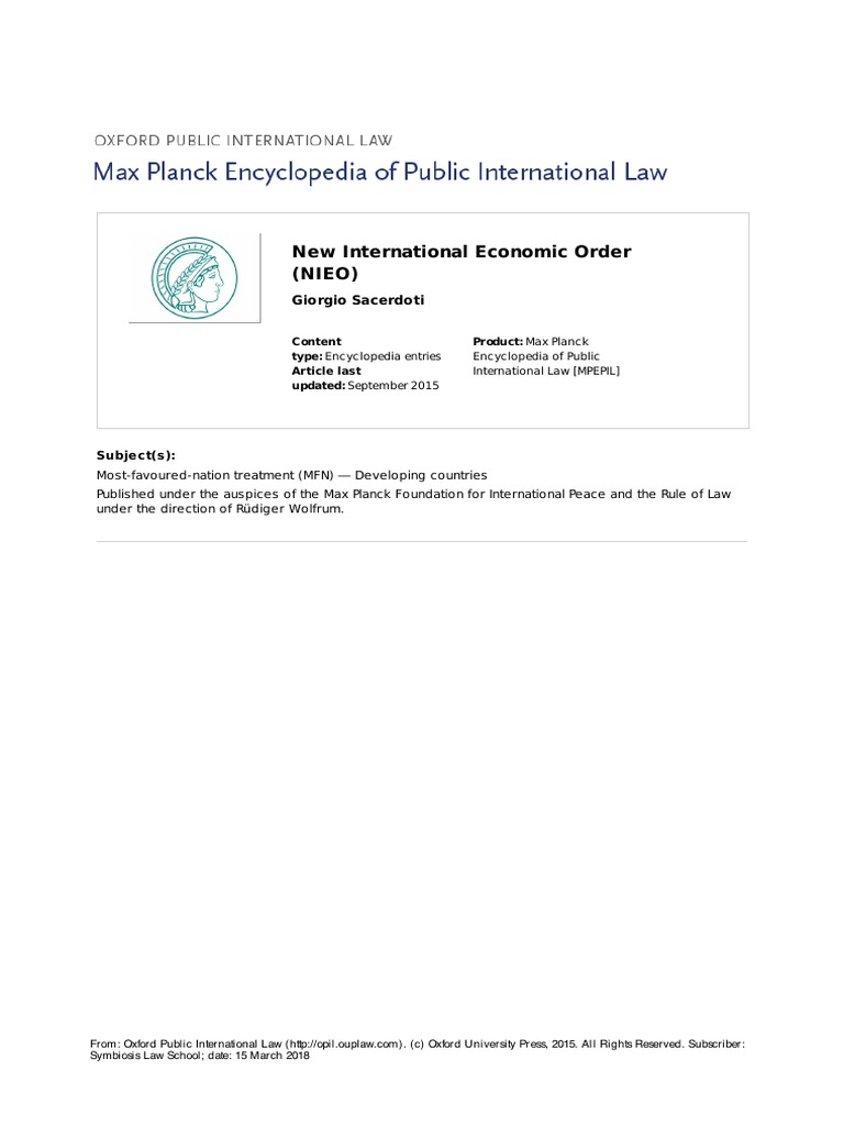 New International Economic Order (NIEO) : Giorgio Sacerdoti | PDF ...
