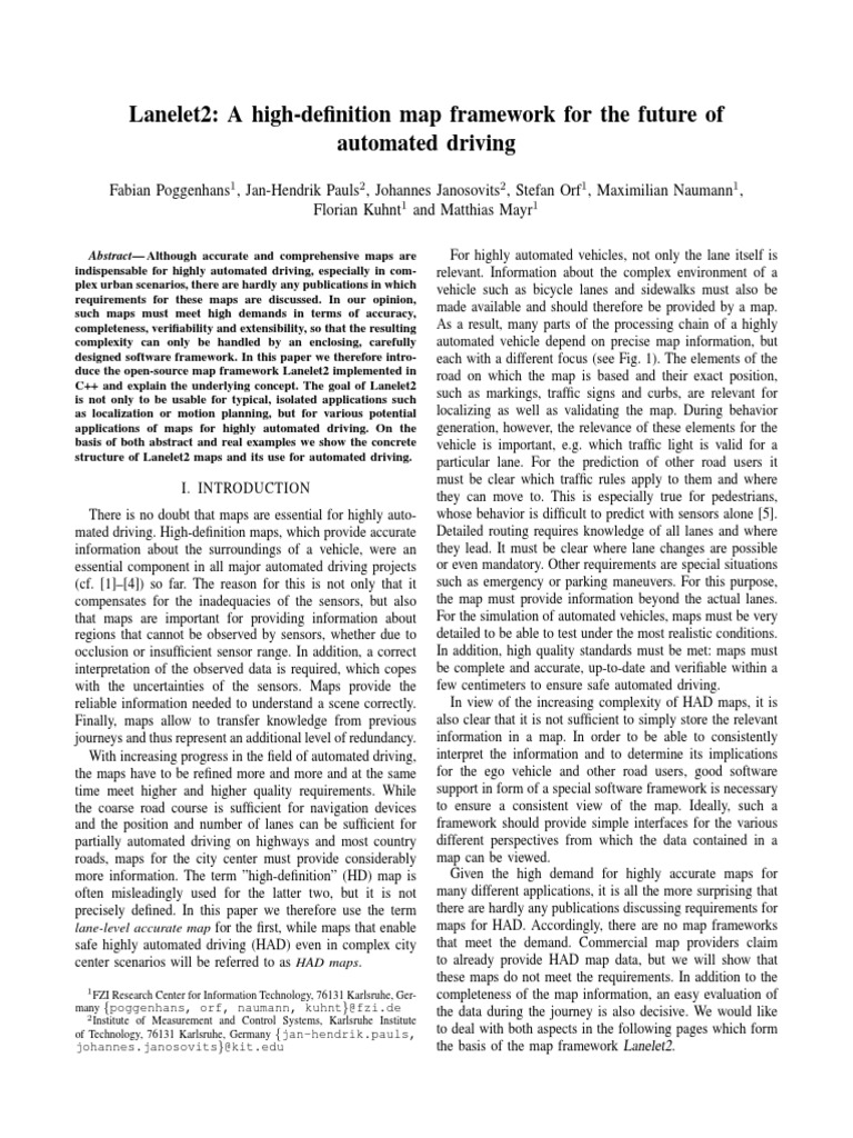 Lanelet2: HD Map Framework for Automated Driving | PDF | Traffic | Map