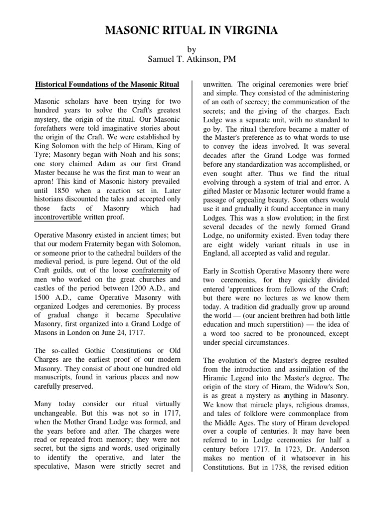 Masonic Rituals in Virginia History | PDF | Freemasonry | Masonic Lodge