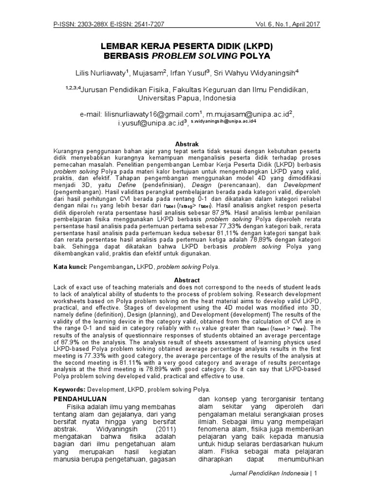 Lembar Kerja Peserta Didik LKPD Berbasis Problem Solving Polya | PDF