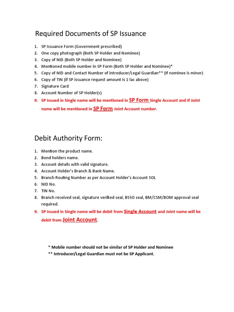 Check List of SP Issuance