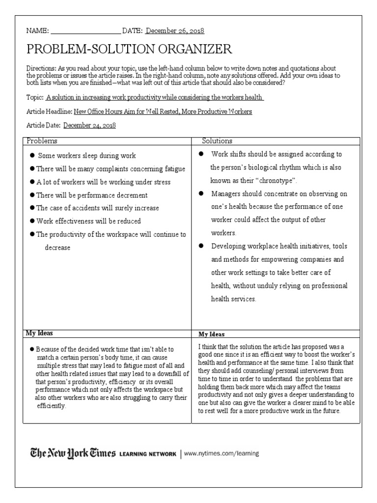 Problem Solution Organizer | PDF | Stress (Biology) | Determinants Of ...