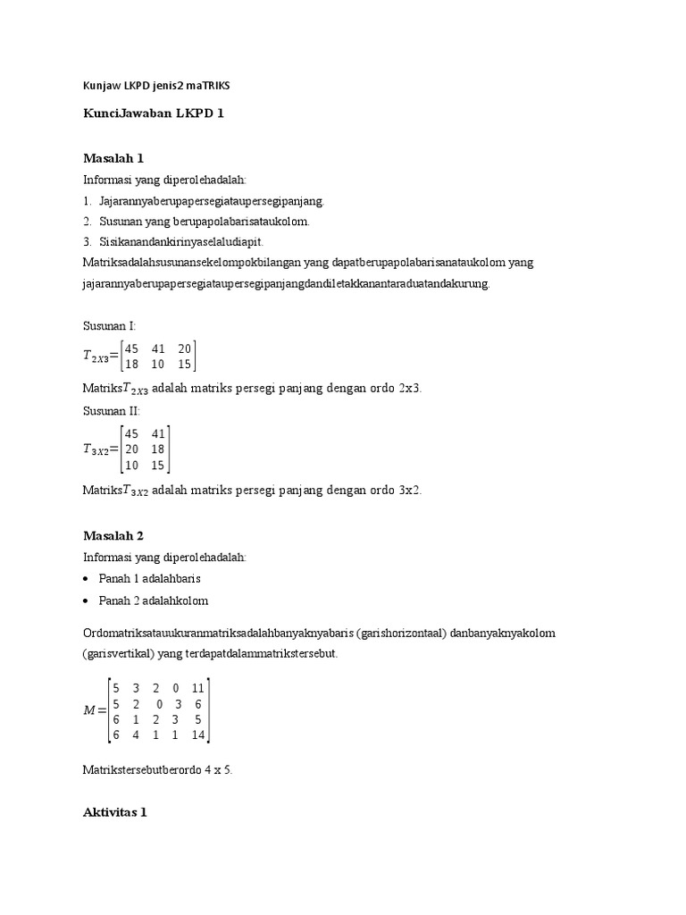 Panduan Lengkap Matriks dan Operasinya | PDF