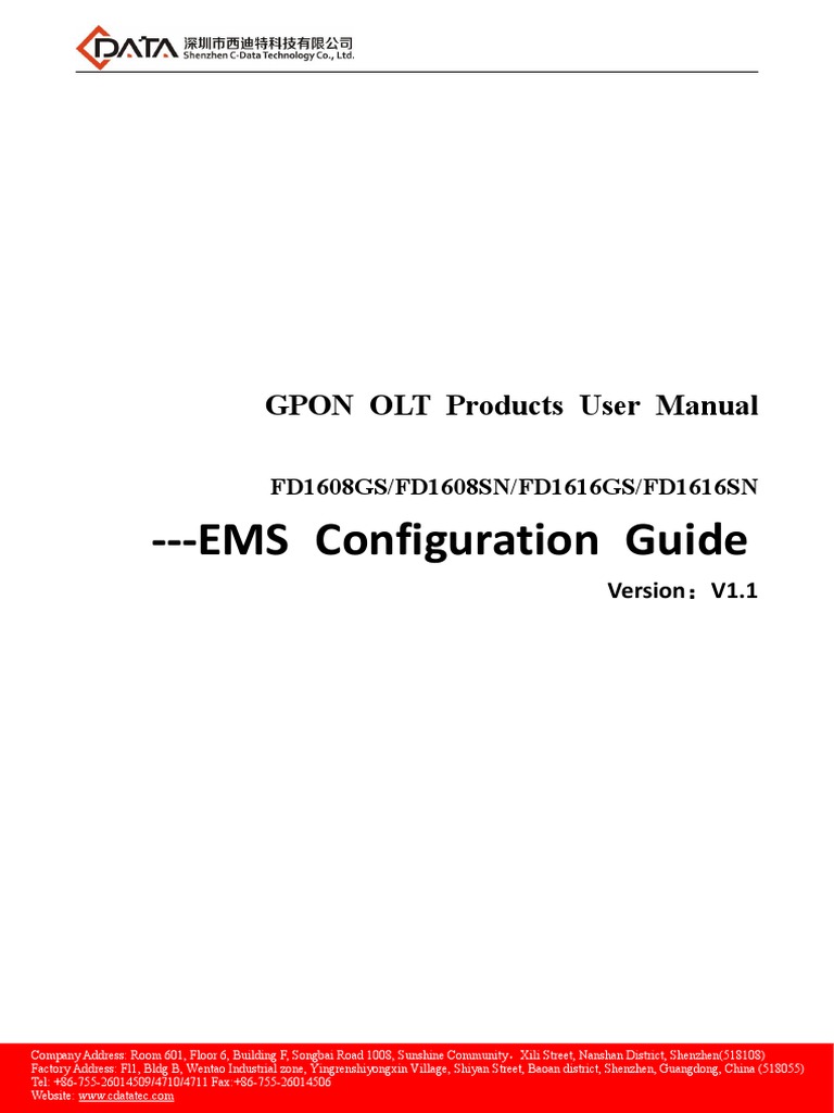 EMS Configuration Guide: GPON OLT Products User Manual | PDF | Fiber To The X | Computer Network