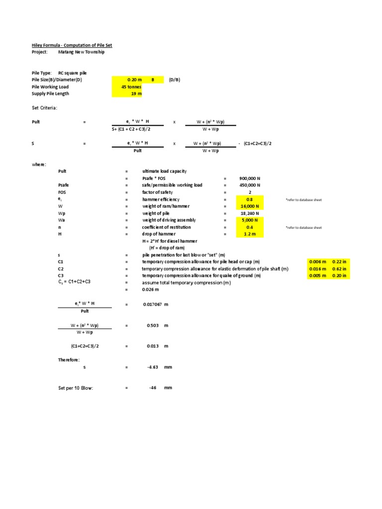 Hiley Formula For Driven Pile Temp Comp | PDF | Deep Foundation ...