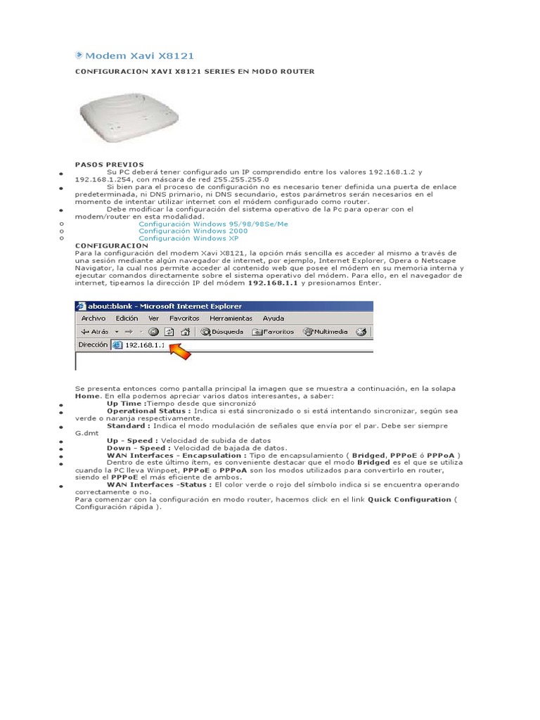 Modem Xavi X8121 | PDF | Enrutador (Computación) | Módem