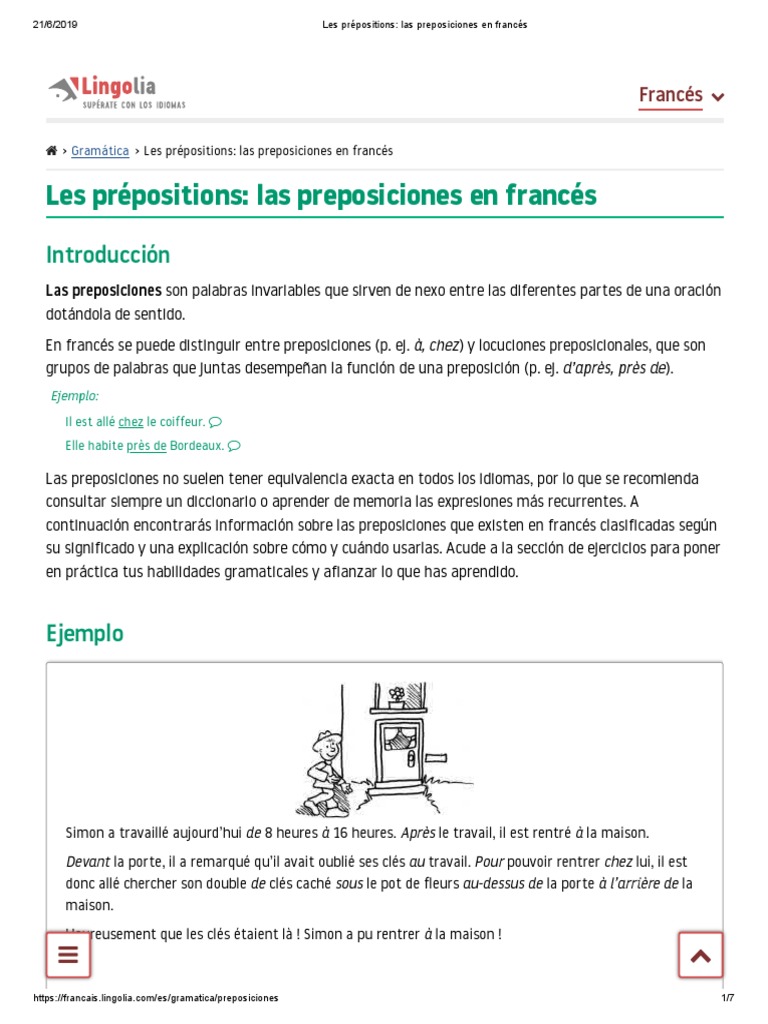 Les Prépositions - Las Preposiciones en Francés | PDF | Preposición y ...