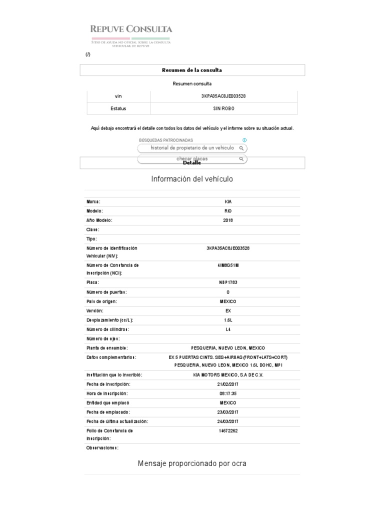 Repuve Consulta - ¿Cómo Saber Si Un Auto o Moto Es Robada | PDF | México | Informática y ...