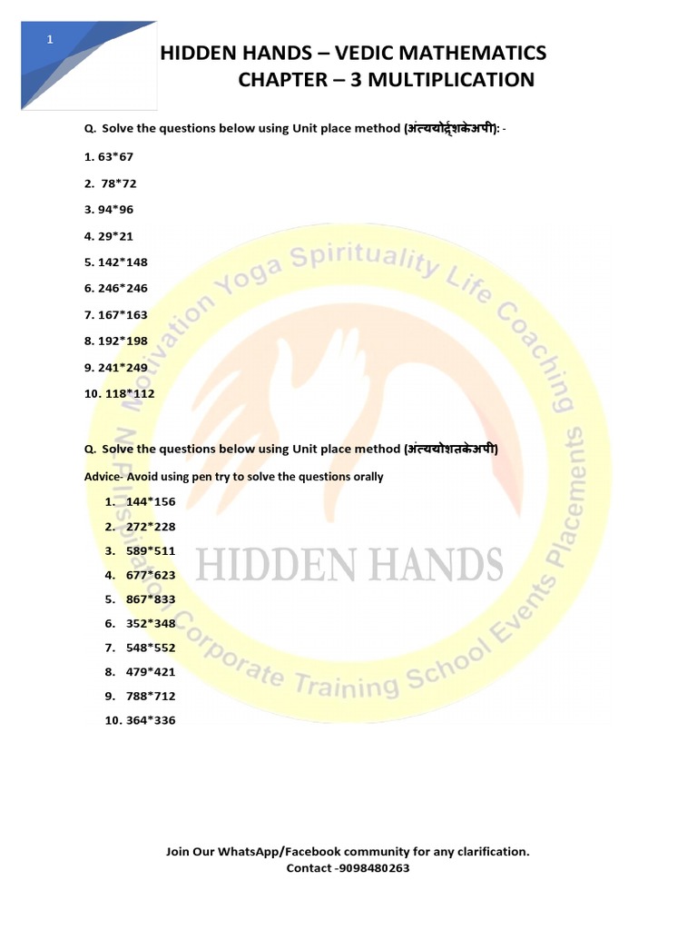 Vedic Mathematics: Multiplication Techniques | PDF