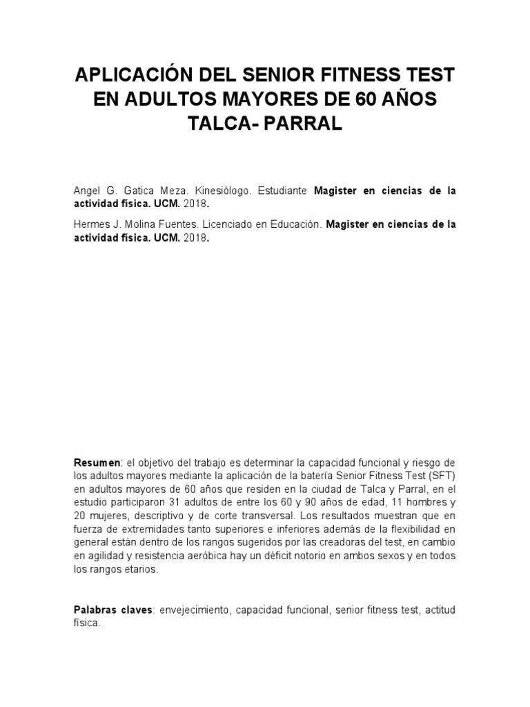 Aplicacion Del Senior Fitness Test en Ad | PDF | Vejez | Aptitud física