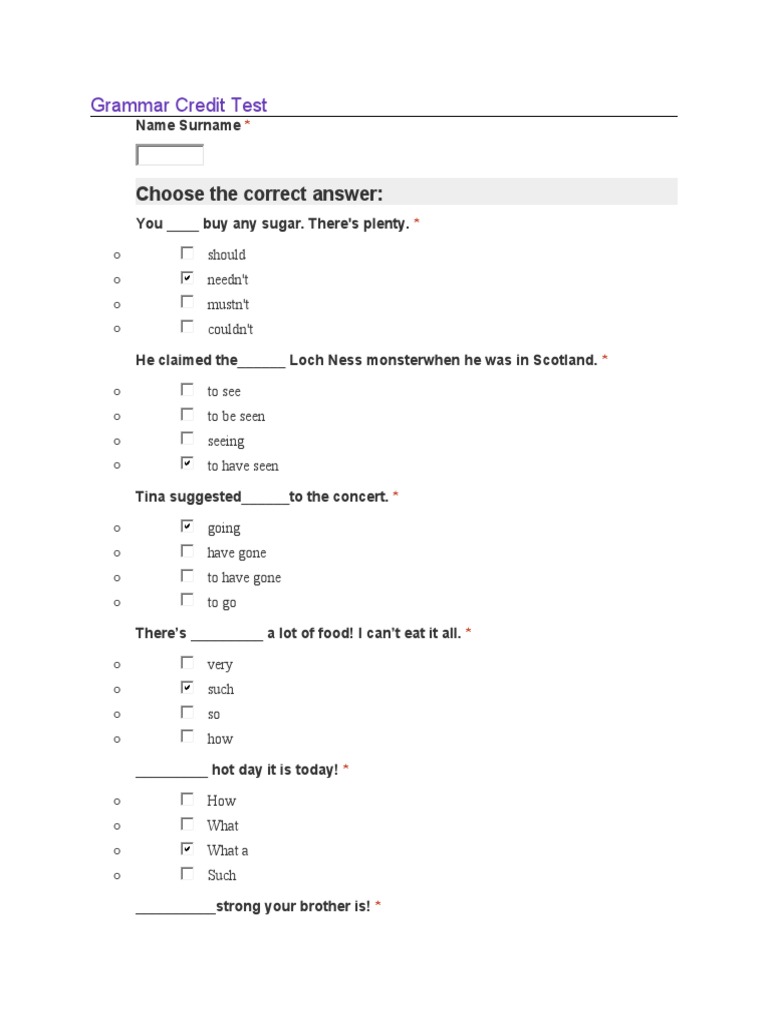 Grammar Test | PDF | Flood | Verb