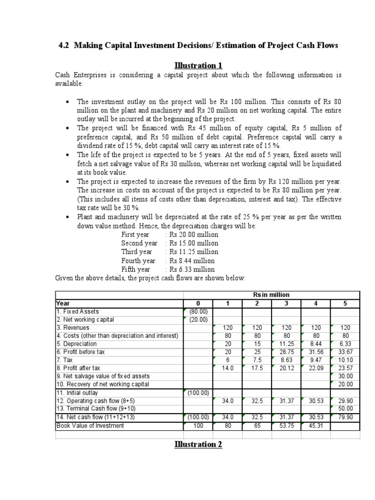 4.2 Making Capital Investment Decisions/ Estimation of Project Cash Flows Illustration 1 | PDF ...