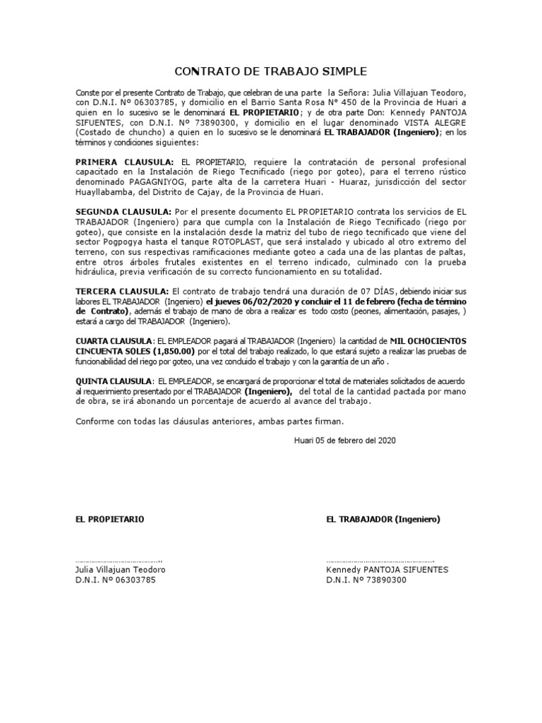 Contrato de Trabajo Simple | PDF