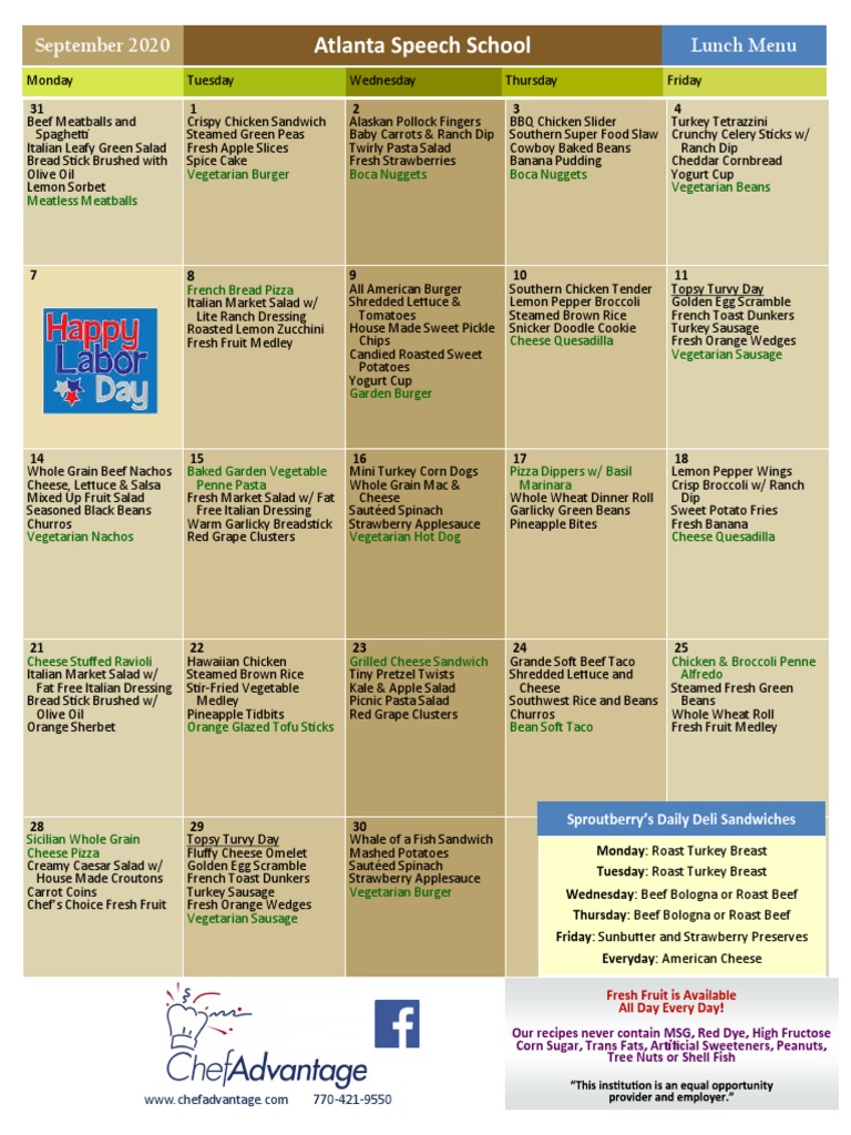 2020-09 Student Menu | PDF | Salad | Hamburgers