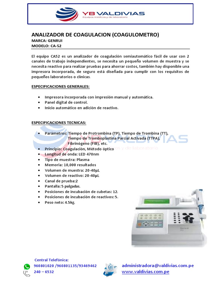 Analizador de Coagulacion Coagulometro Marca Genrui Modelo Ca 52 de 2 ...