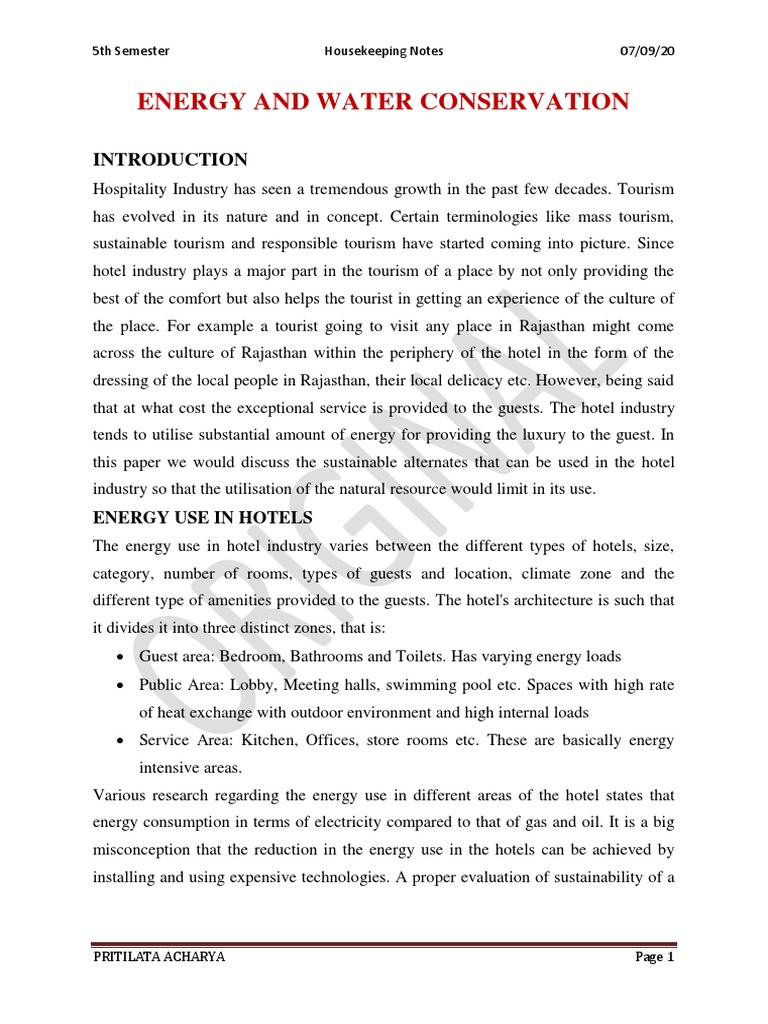 Energy and Water Conservation | PDF | Sustainability | Housekeeping