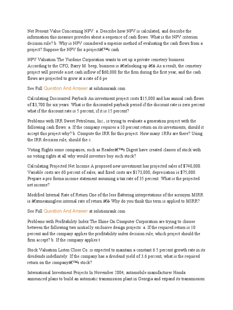 Question and Answer - 23 | Download Free PDF | Net Present Value | Dividend