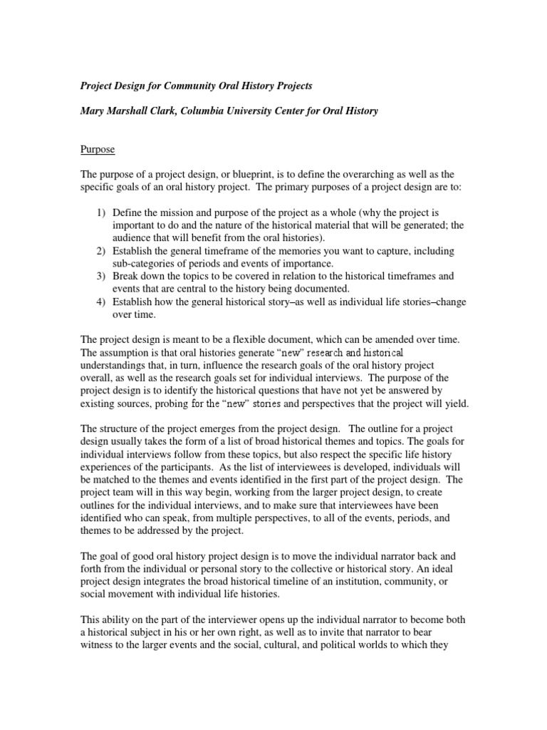 Project Design Community Oral History Projects | Download Free PDF ...