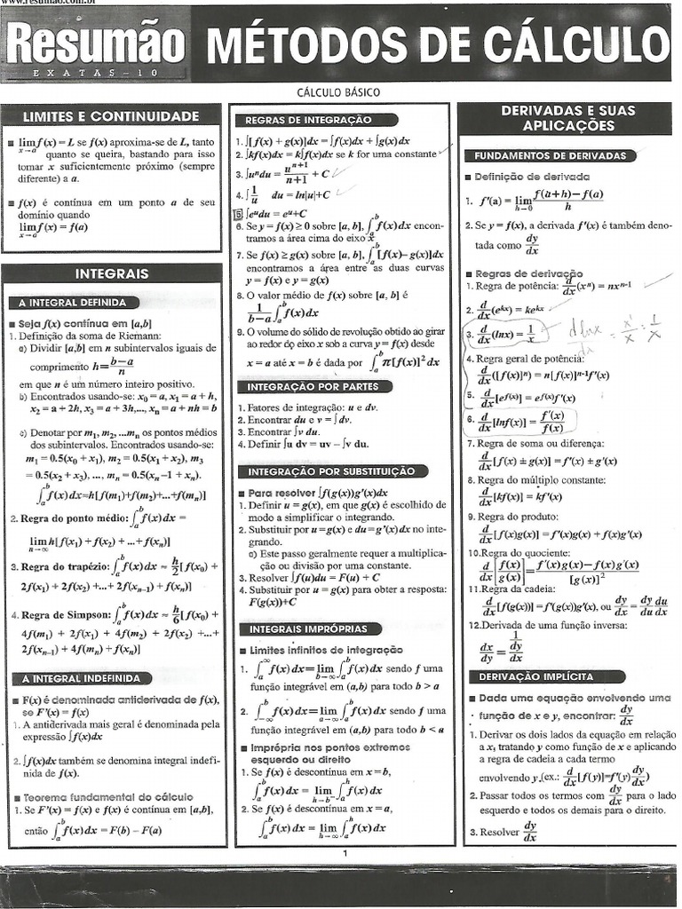 Métodos de Cálculo - Resumão PDF | PDF
