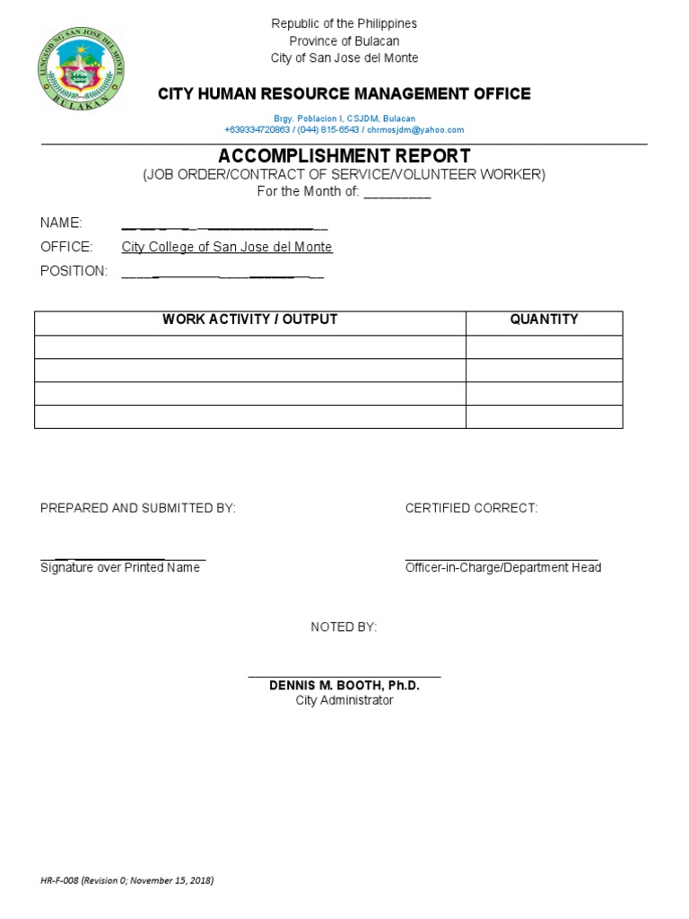Job Order Accomplishment Report Template | PDF