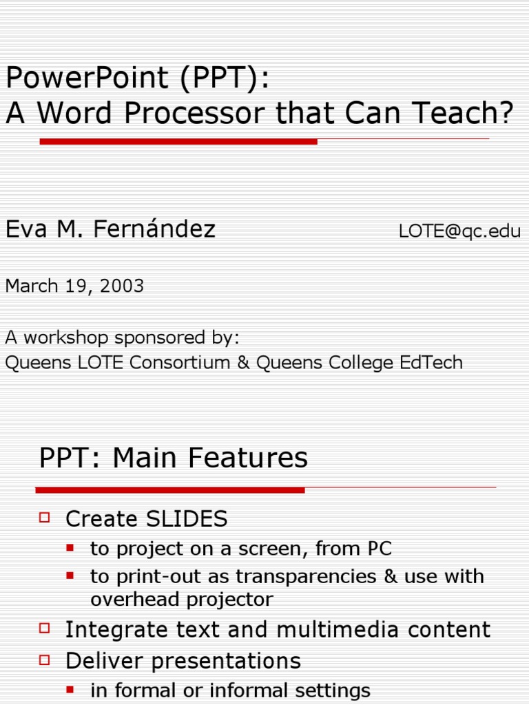Powerpoint (PPT) : A Word Processor That Can Teach?: Eva M. Fernández ...