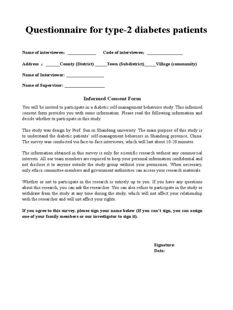 Questionnaire 2 PDF | PDF | Survey Methodology | Diabetes