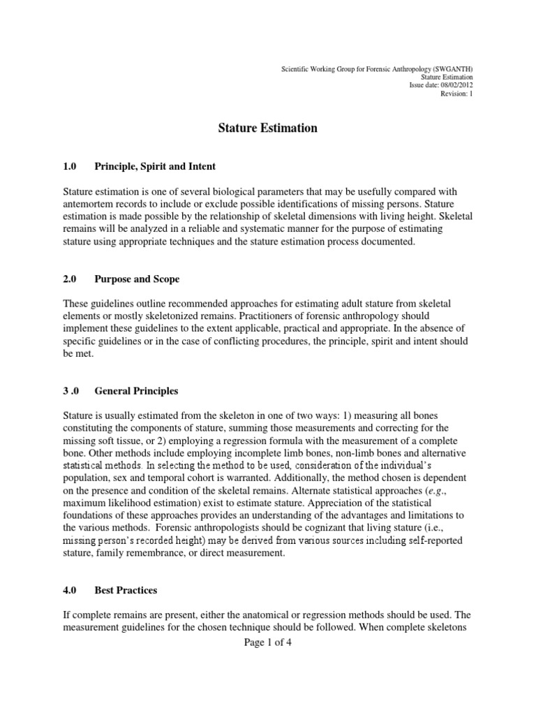 Stature Estimation: 1.0 Principle, Spirit and Intent | PDF | Estimation ...
