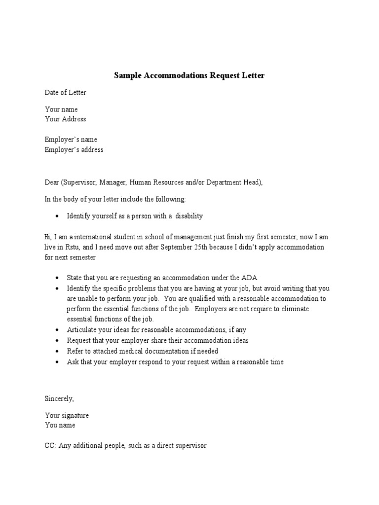 Sample Accommodations Request Letter | PDF