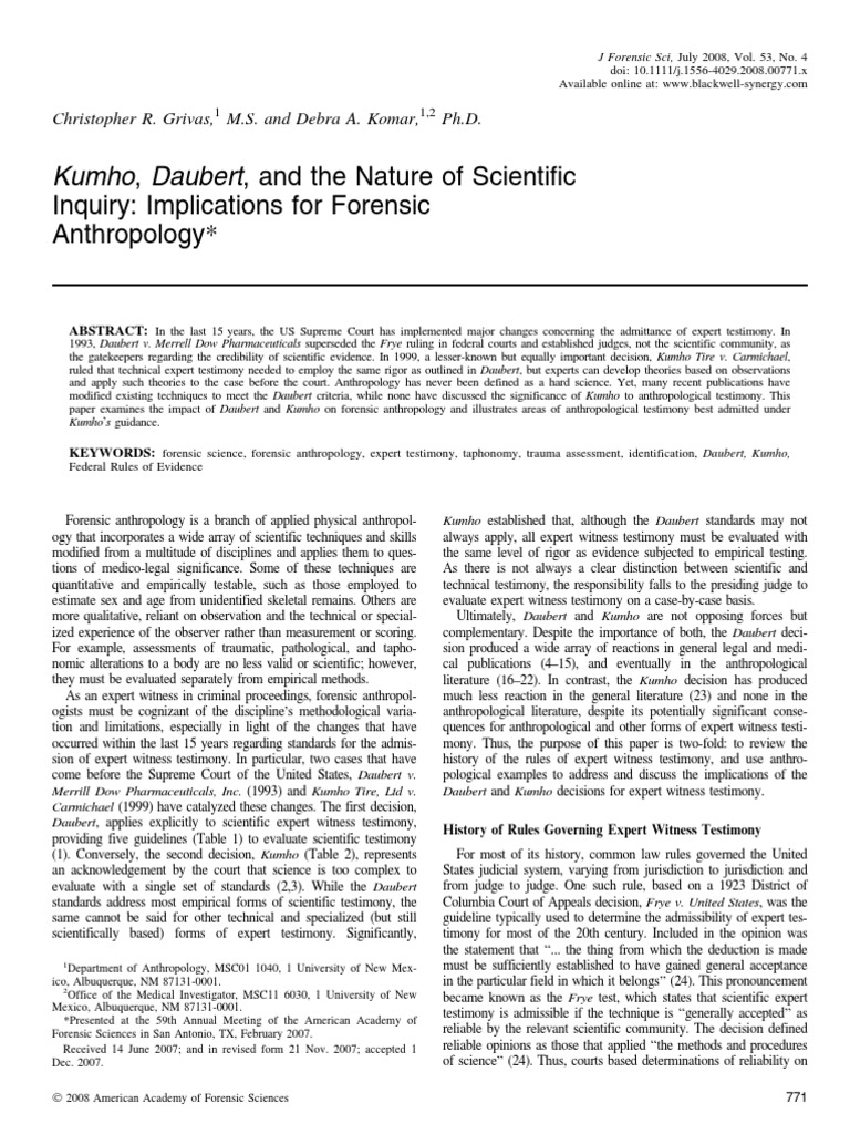 Kumho, Daubert, and The Nature of Scientific Inquiry: Implications For ...