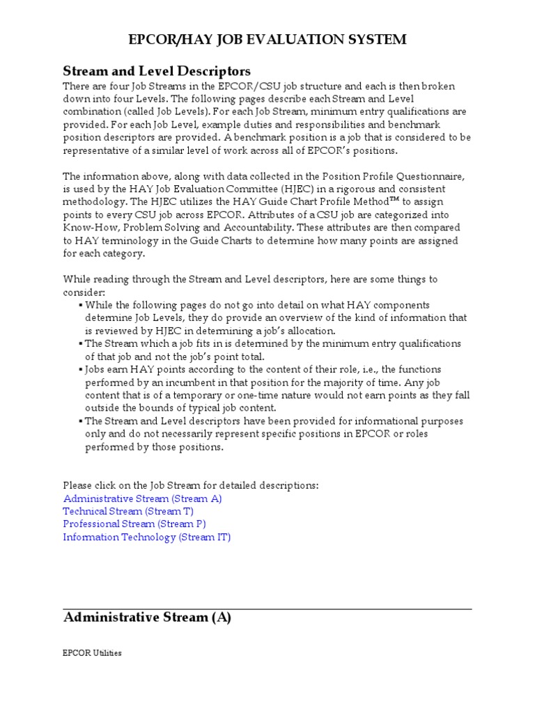 HAY Stream and Level Descriptors | PDF | Competence (Human Resources ...
