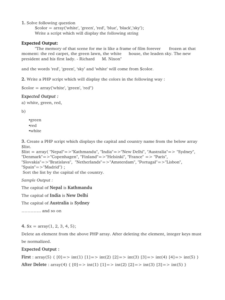 Array Questions Pdf Array Data Structure Integer Computer Science