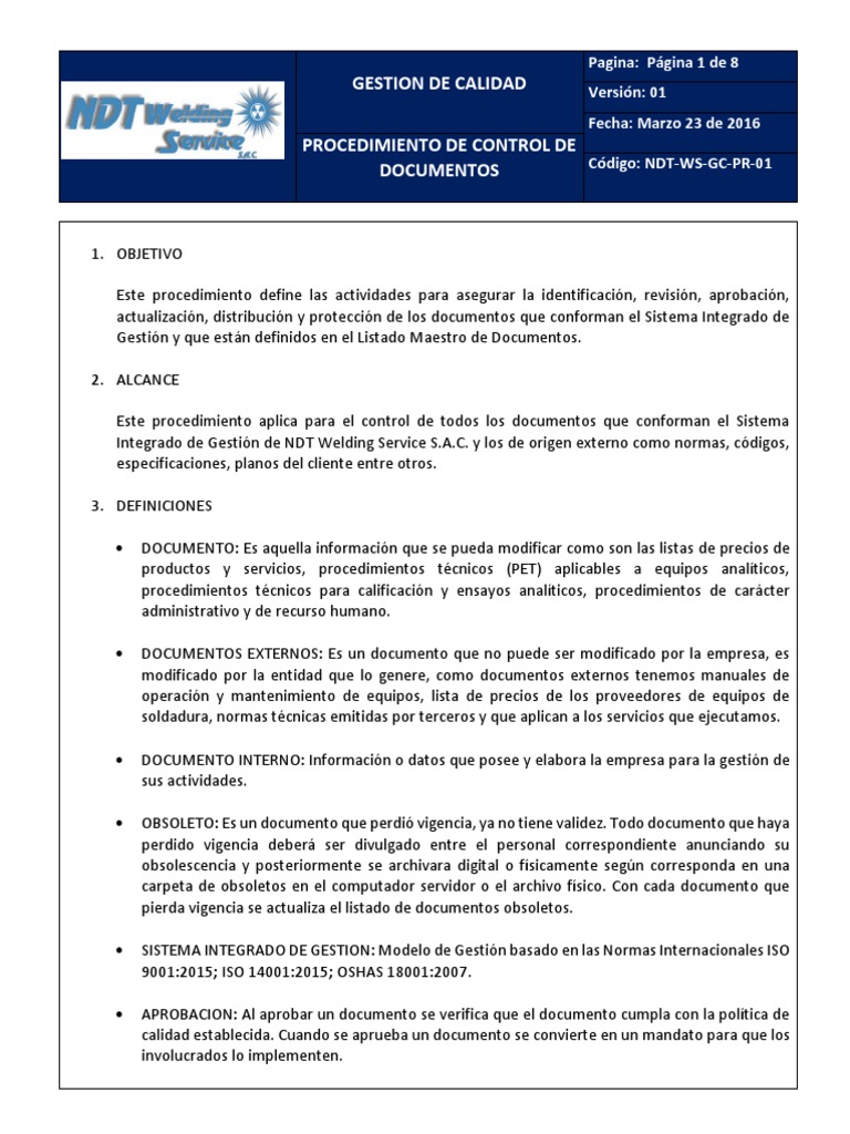 Procedimiento de Control de Documentos | PDF | Sistema de manejo de ...