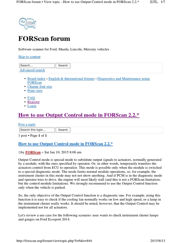 Hot To Use Output Control Mode in FORScan | PDF | Internet Forum | Computing