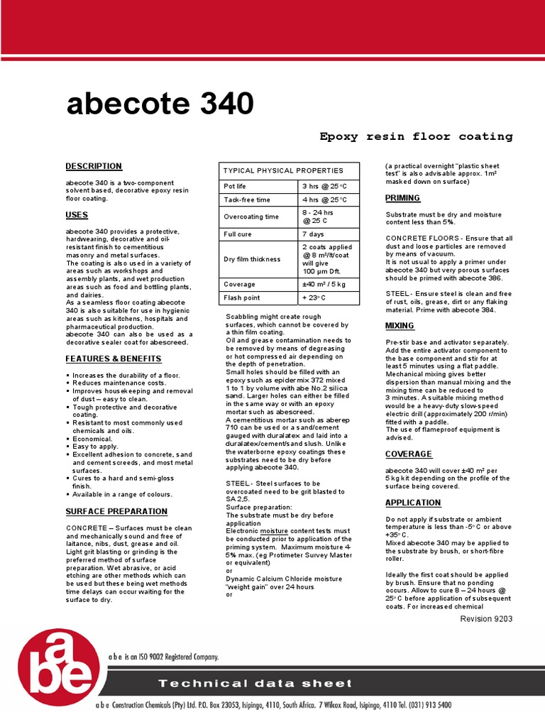 Abecote 340: Epoxy Resin Floor Coating | PDF | Epoxy | Concrete