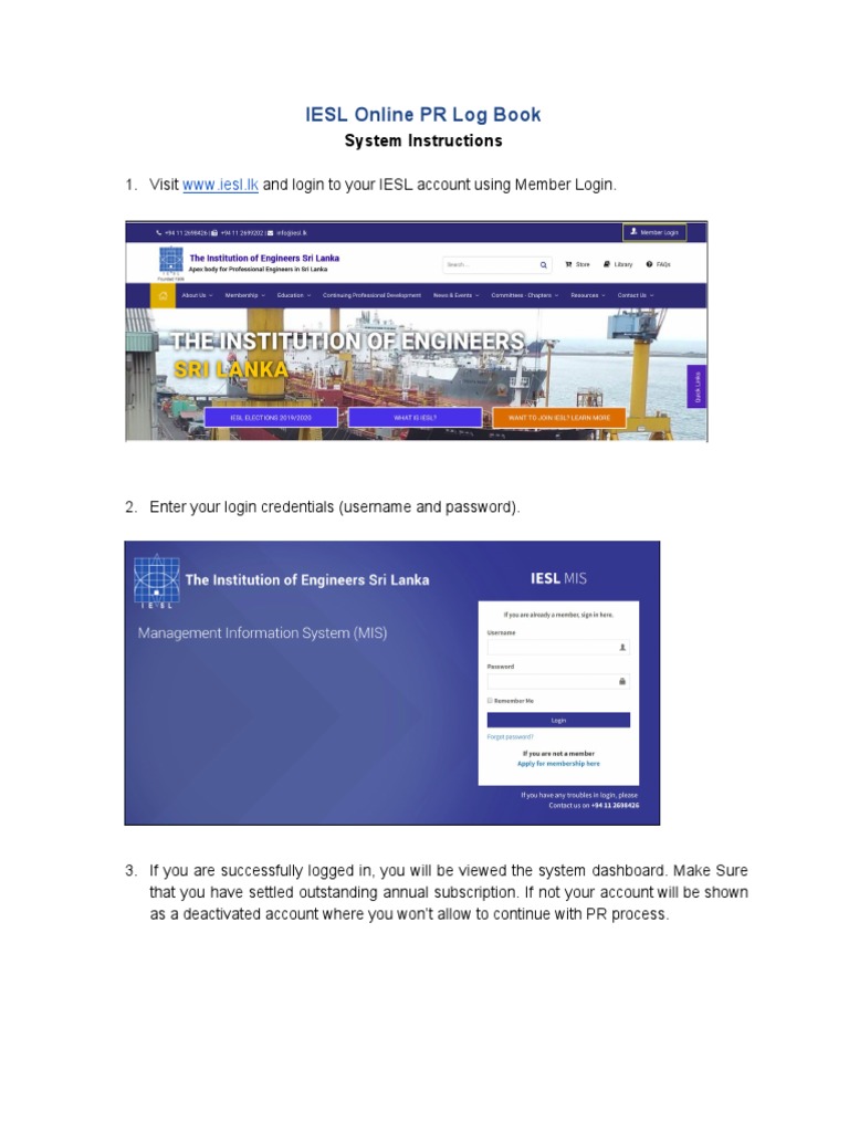 IESL Online PR Log Book: System Instructions | PDF | Login | System ...