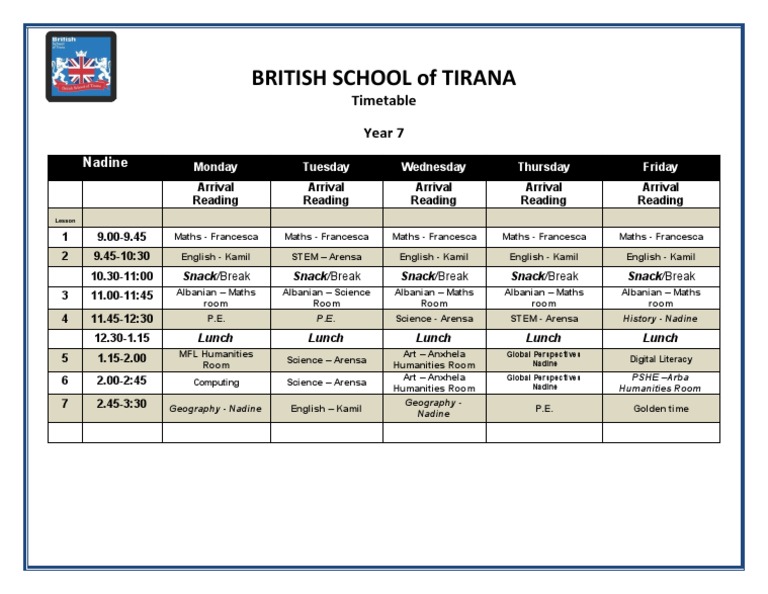 BST Secondary Timetables Y7 2020 To 2021 | PDF | Academia | Science