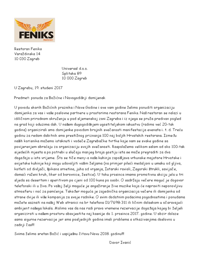 Poslovno Pismo S Pogreškama | PDF