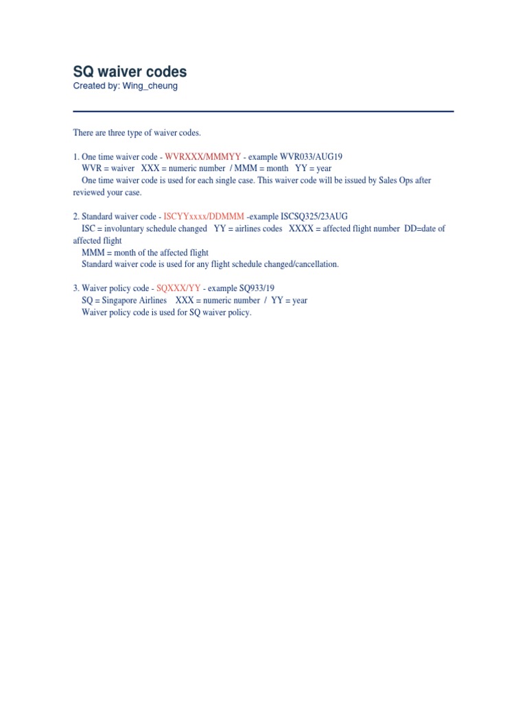 Airline Waiver Code Guide | PDF | Technology & Engineering