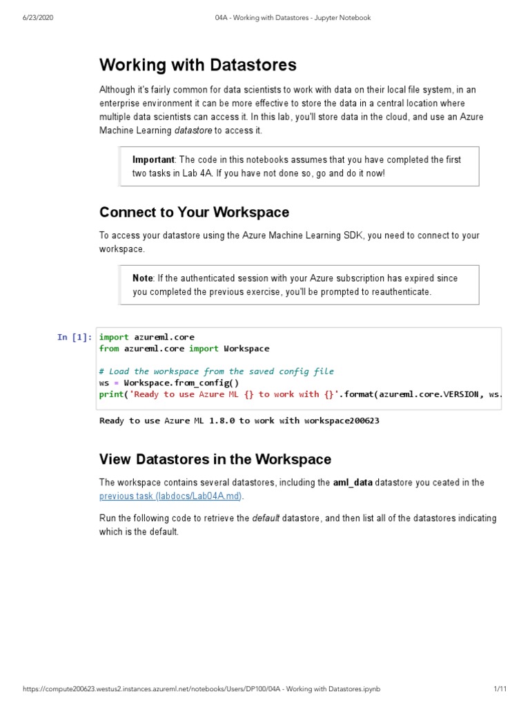 04A - Working With Datastores - Jupyter Notebook PDF | PDF | Receiver Operating Characteristic ...