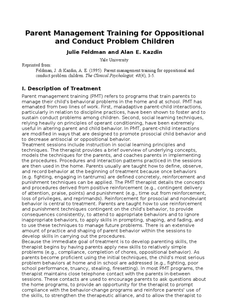 Parent Training for Conduct Issues | PDF | Cognitive Behavioral Therapy ...