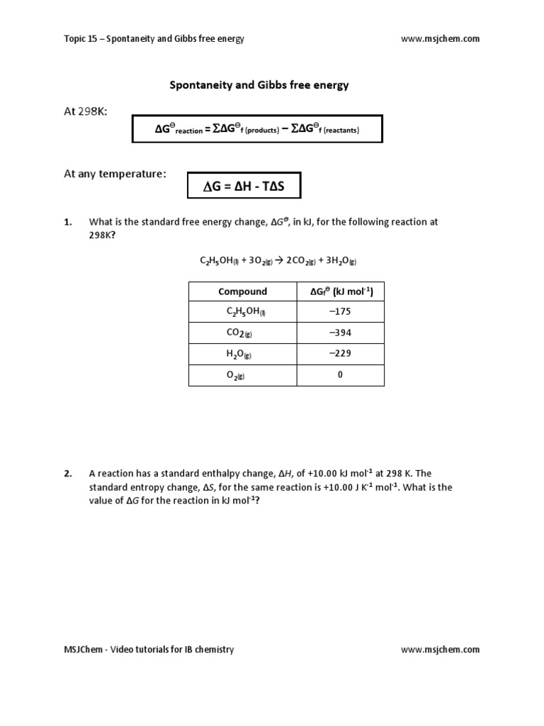 10 +15 2+Spontaneity+and+Gibbs+free+energy | PDF | Gibbs Free Energy ...