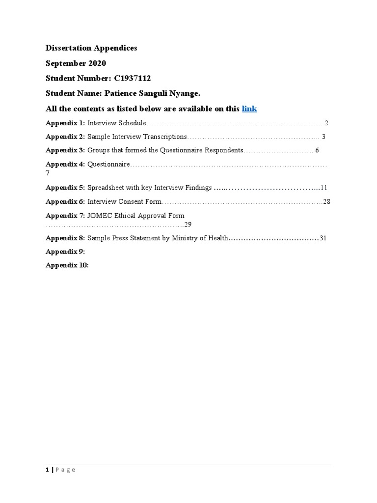 Dissertation Appendices September 2020 - C1937112 | PDF | Quarantine ...