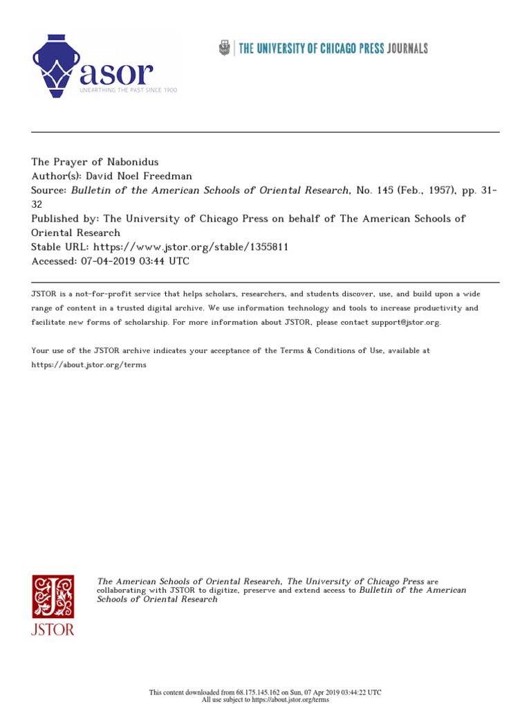 Freedman - The Prayer of Nabonidus | PDF | History