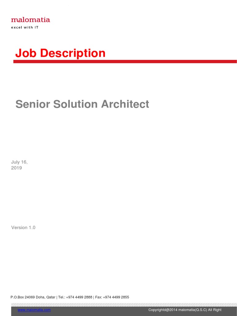 JD Sr. Solution Architect - v1.2 | PDF | Architect | Qatar