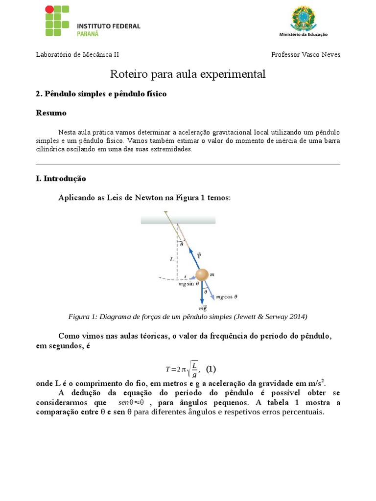Roteiro 2 Pêndulo Simples e Pêndulo Físico | PDF | Pêndulo | Massa