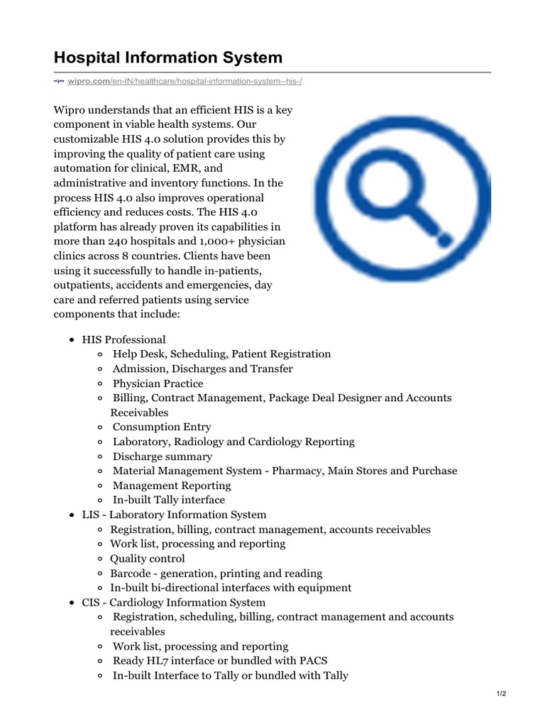 Wipro's HIS 4.0 for Enhanced Patient Care | PDF | Patient | Health Sciences