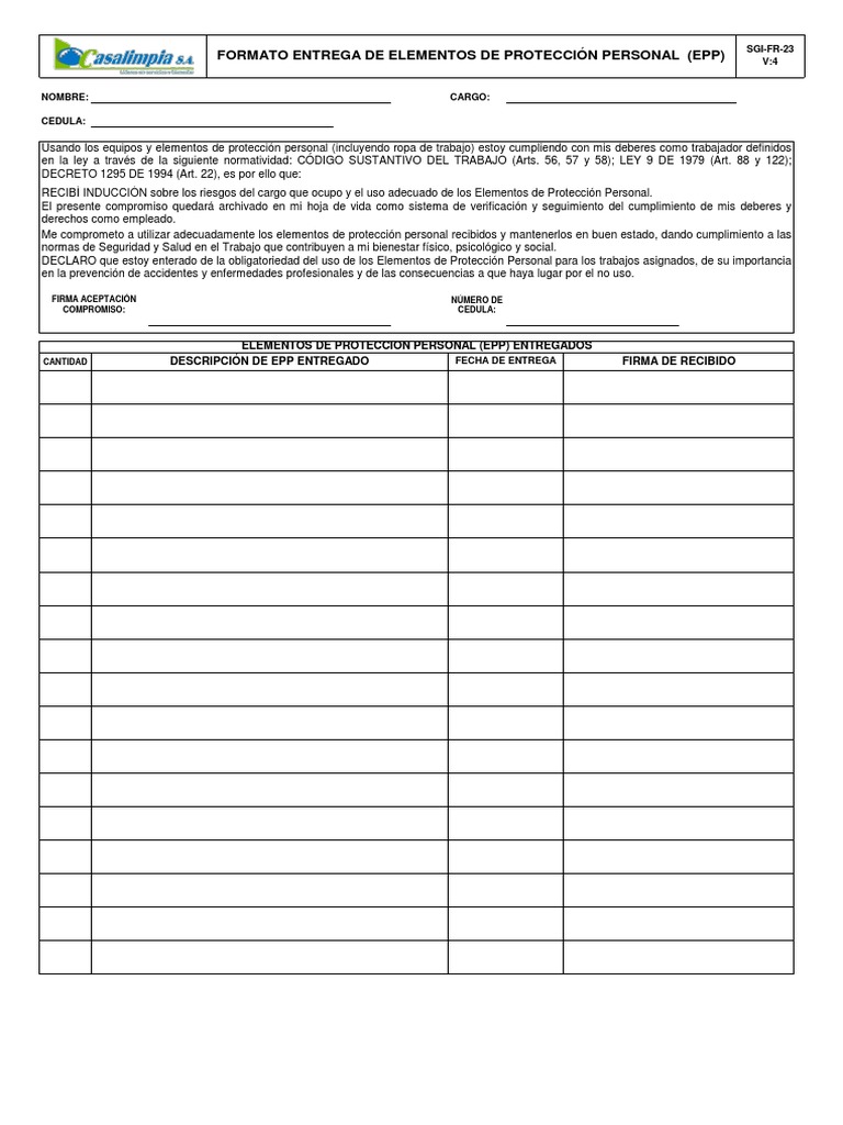 Formato Entrega de EPP | PDF