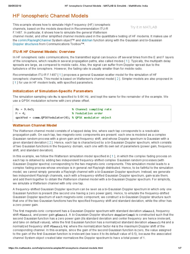 HF Ionospheric Channel Models - MATLAB & Simulink - MathWorks India PDF | PDF | Normal ...
