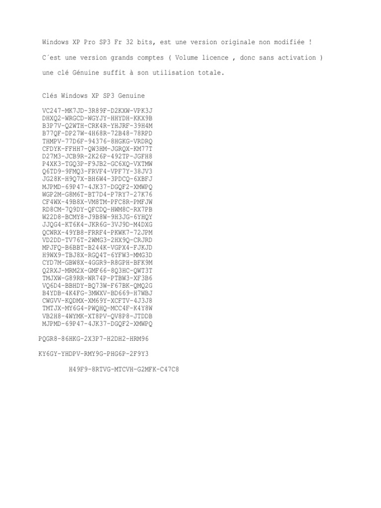Windows XP Pro SP3 32-bit Keys | PDF