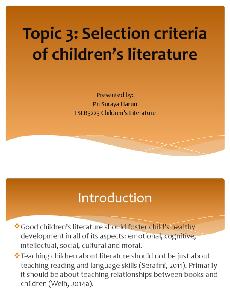 Topic 3: Selection Criteria of Children's Literature | PDF | Value ...
